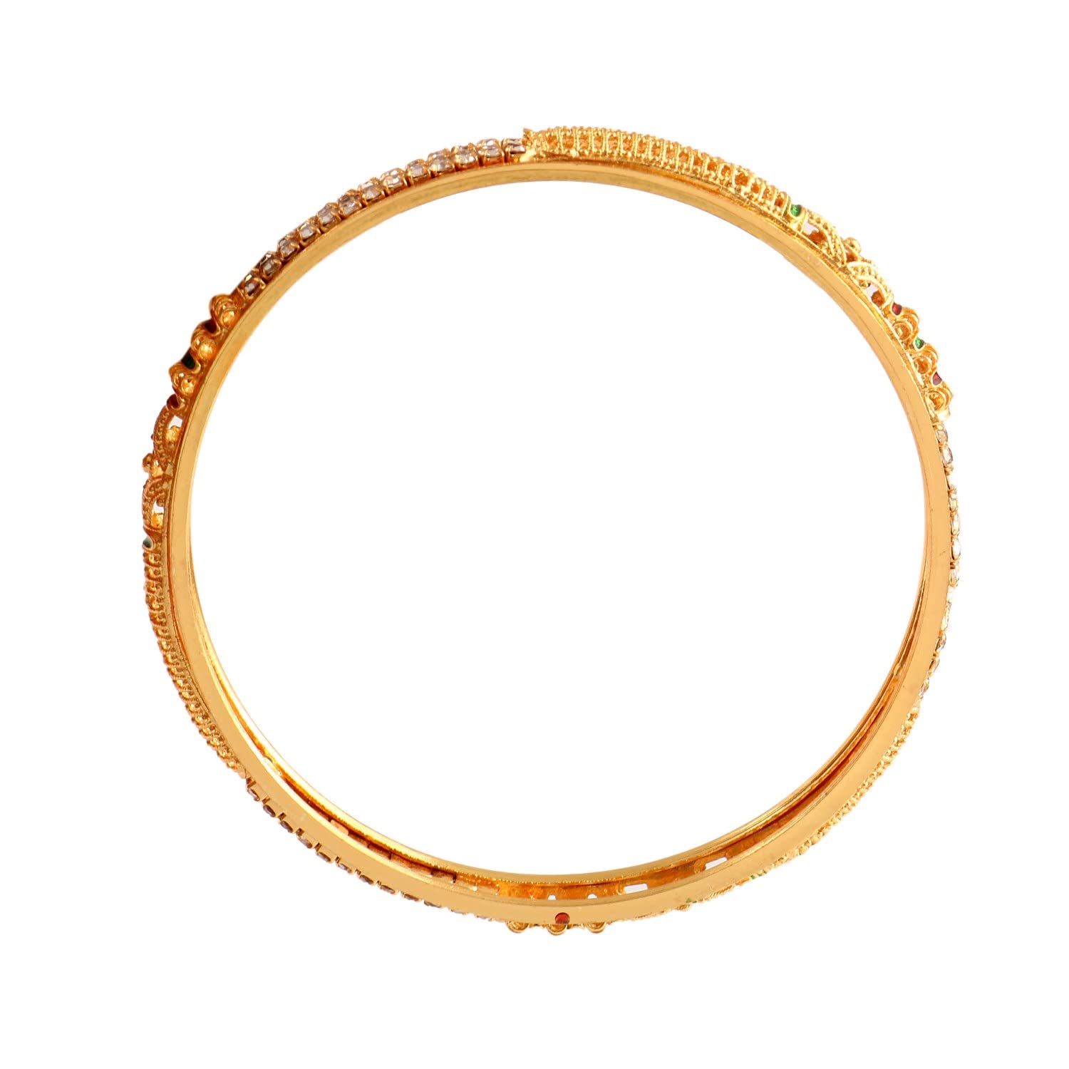 Jewar Mandi Bangles Gold Plated Silver Etching Handmade Work Bracelet Jewelry for Women & Girls (Two Tone Bangles, 2.8) (Stones with Meena Work-2, 2.8)