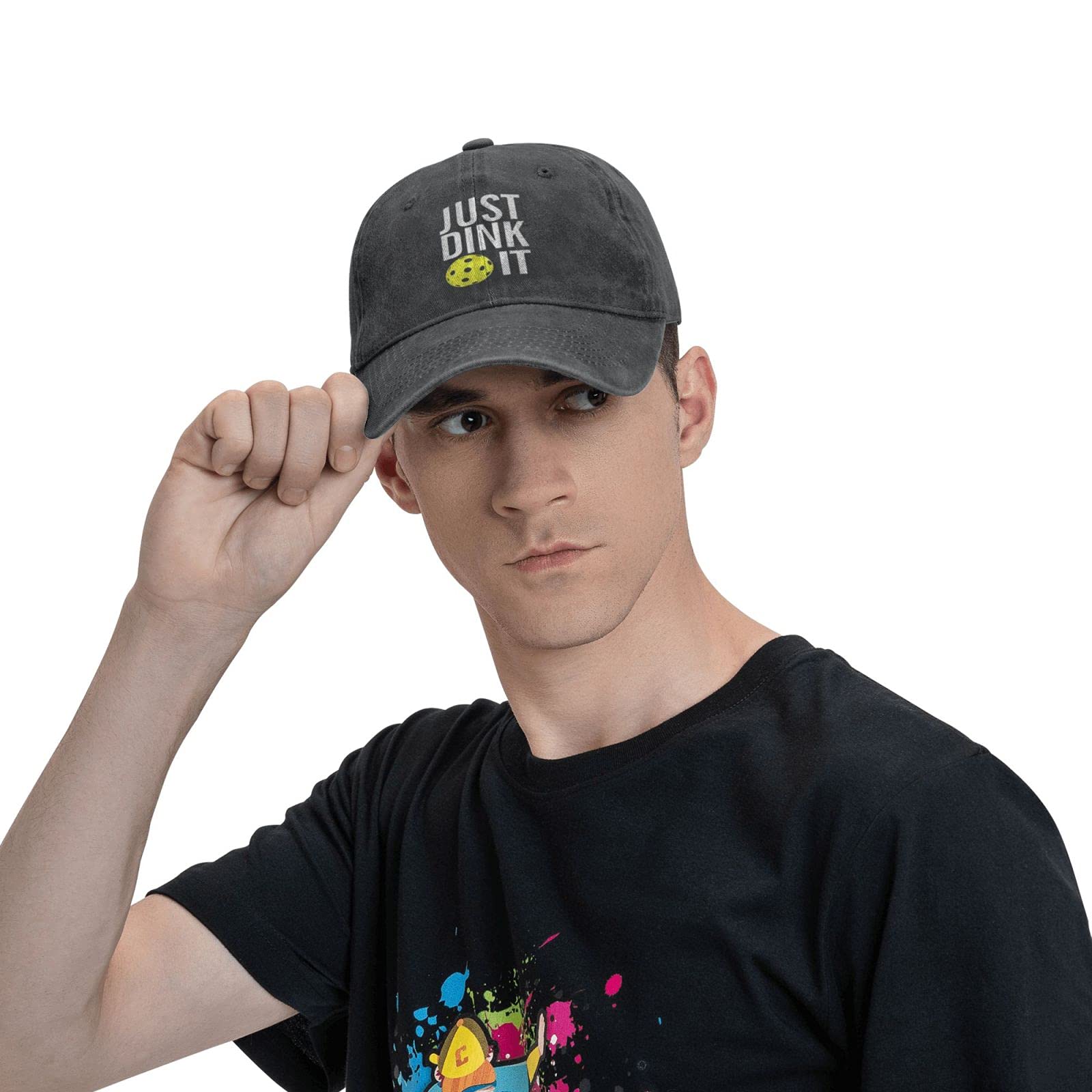Just Dink It Pickleball Baseball Cap Adjustable Men's Women's Sport Baseball Vintage Washed Funny Trucker Dad Hat Black