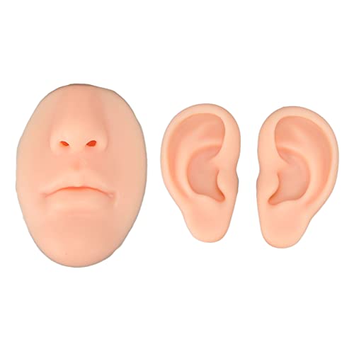 Silicone Ear Nose Model, Piercing Training Model Silicone Ear Model for Beginners, Simulated 3D Nose and Mouth Model, Teaching Tool for Piercing Exercises (Light Skin Color)