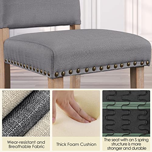 Yaheetech Dining Chairs Fabric Side Chair with Solid Wood Legs Parson Chairs with Nailhead Trim for Home Kitchen Living Room, Dark Gray, 6pcs