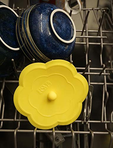 RSVP International Yellow Silicone Flower Kitchen Stopper, 6" | Sink Plug | Water-Tight Seal | Durable Silicone Withstands Hot Water | Dishwasher Safe