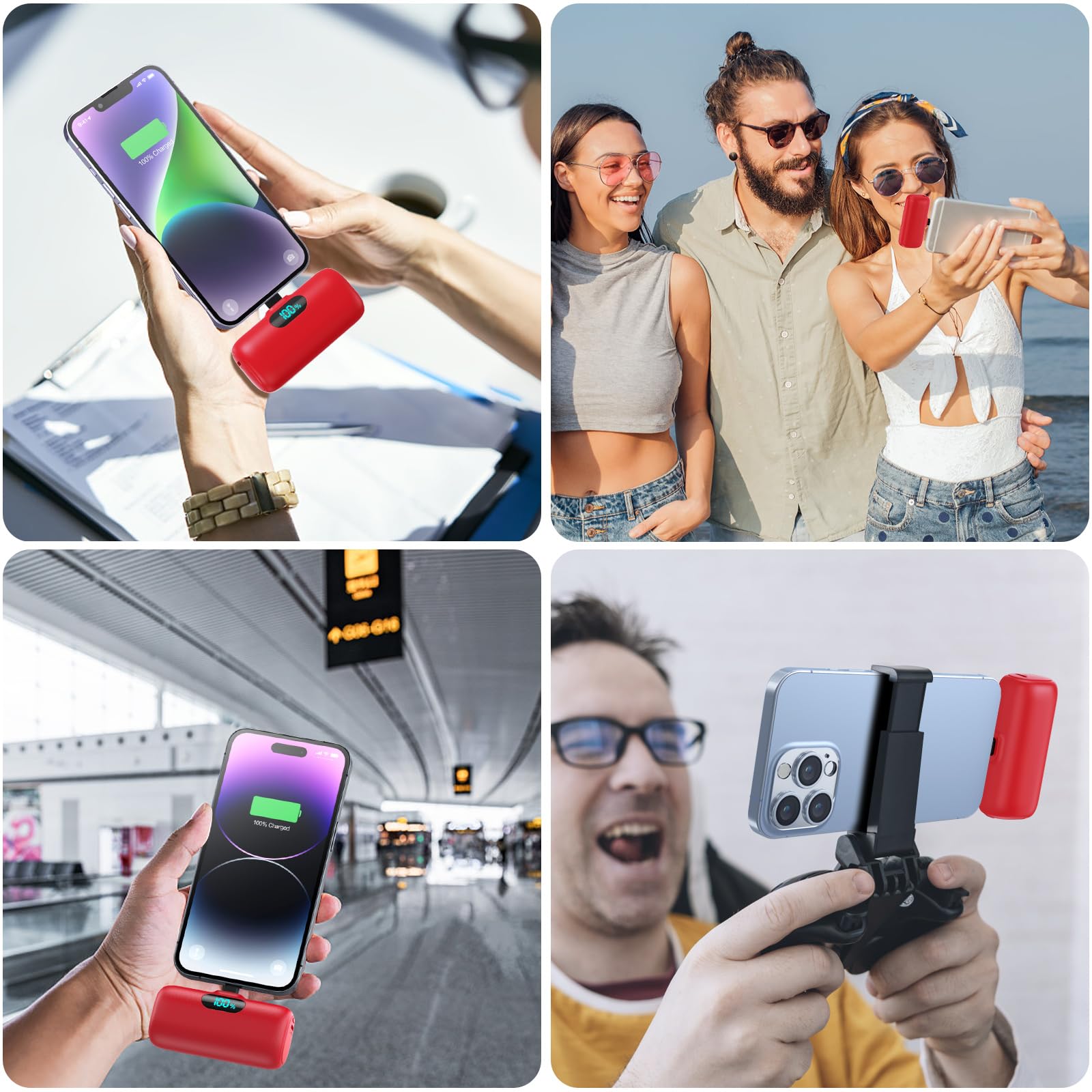 Mini Portable Charger 5000mAh for iPhone,Small & Ultra Compact 15W PD Fast Charging Power Bank, LCD Display Battery Pack Compatible with iPhone 14/14 Pro Max/13/13 Pro Max/12/11/XR/X/8/7-Dark Red