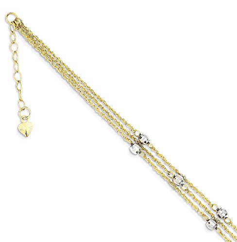 IceCarats 14K Two Tone Gold Triple Strand 9 inch Anklet Summer Beach Foot Ankle Bracelet