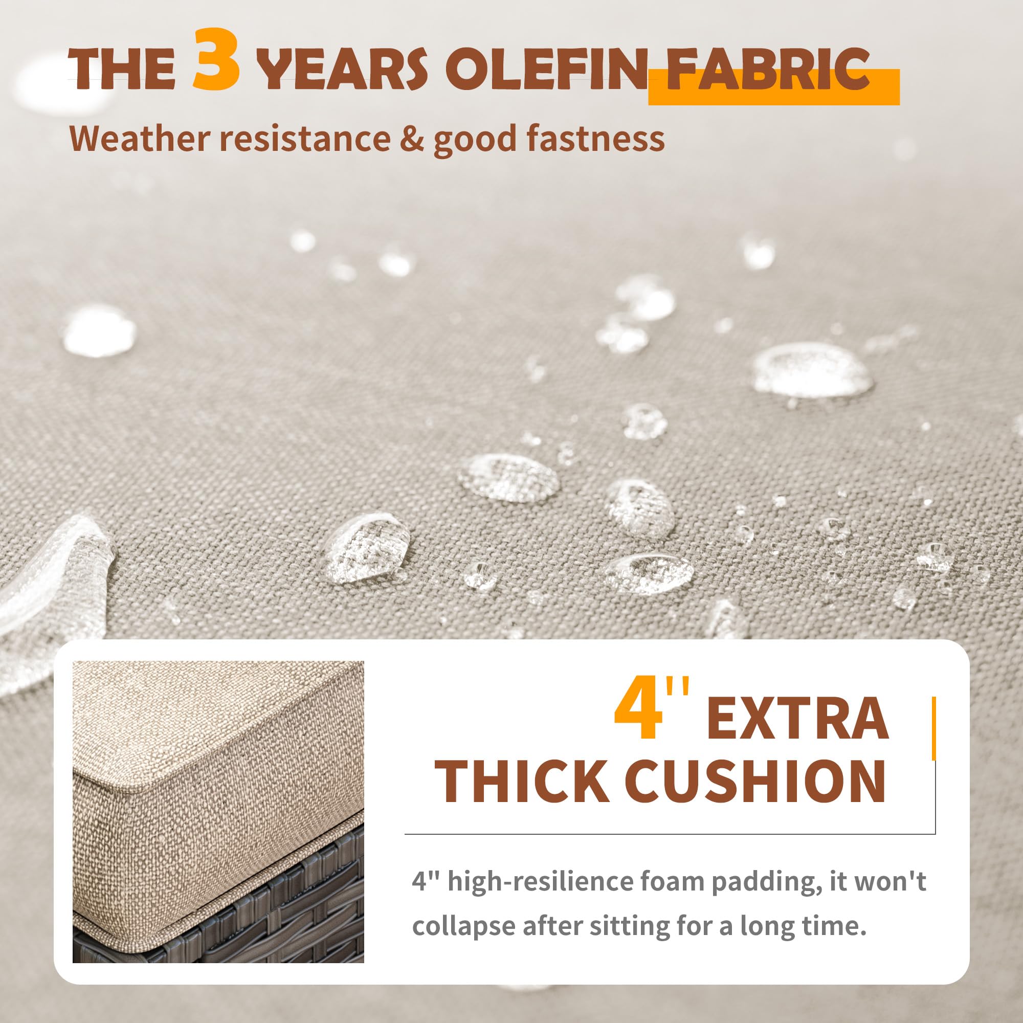 UDPATIO Patio Furniture Set with 44" Fire Pit Table, 8 Pieces Outdoor Sectional Conversation Sets, All-Weather Wicker Rattan Sofa Ottoman with 4" Thick Cushion for Garden Backyard Deck, Light Blue