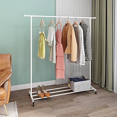 ZGEHCO Clothes Rack with Wheels and Storage,Free Standing Clothing Rack for Hanging Clothes with Shelves,Portable Rolling Metal Garment Rack Organizer,Drying Rack Clothing,Coat Hanger White