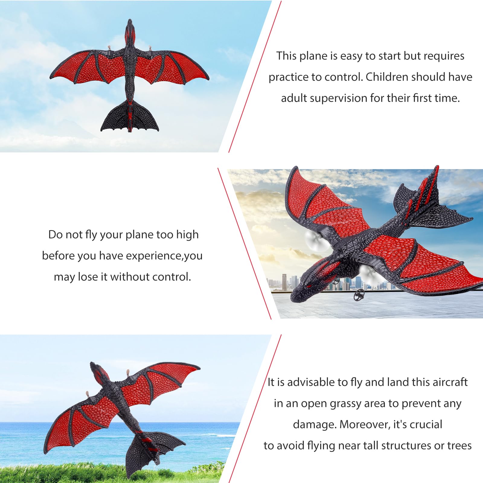isYoung RC Plane, 2 Channel Remote Control Plane, 2.4GHz RC Airplane for Adult and Kids, Dragon Plane with 2 Batteries