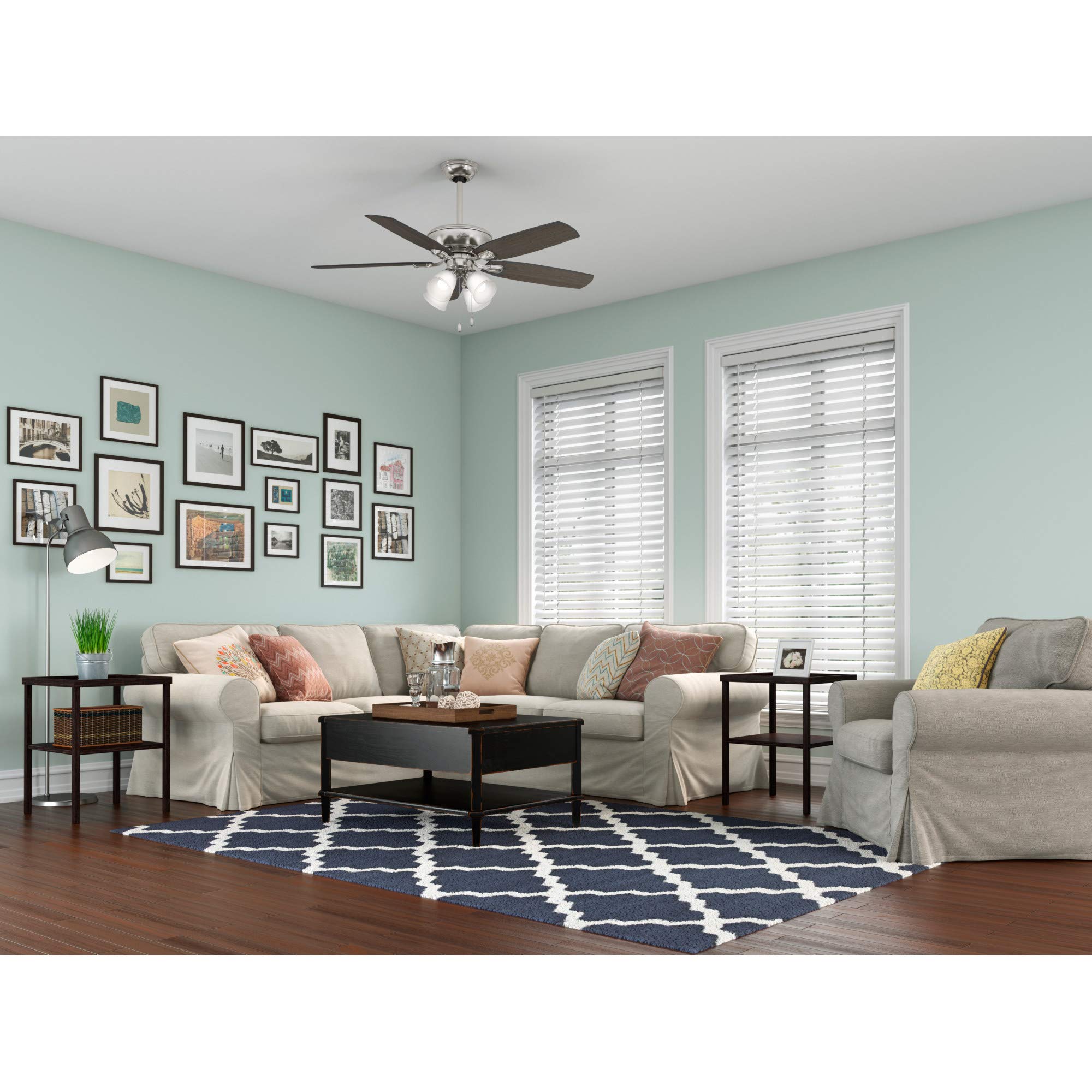 Hunter Fan Company 53216 Amberlin Indoor Ceiling Fan with LED Light and Pull Chain Control, 52", Brushed Nickel Finish