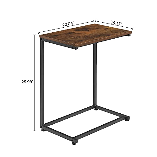 VANOMi C Shaped End Table, Living Room Sofa Small Side Table, Small Space Snack Table and Bedside Table with Wooden Metal Frame in Bedroom