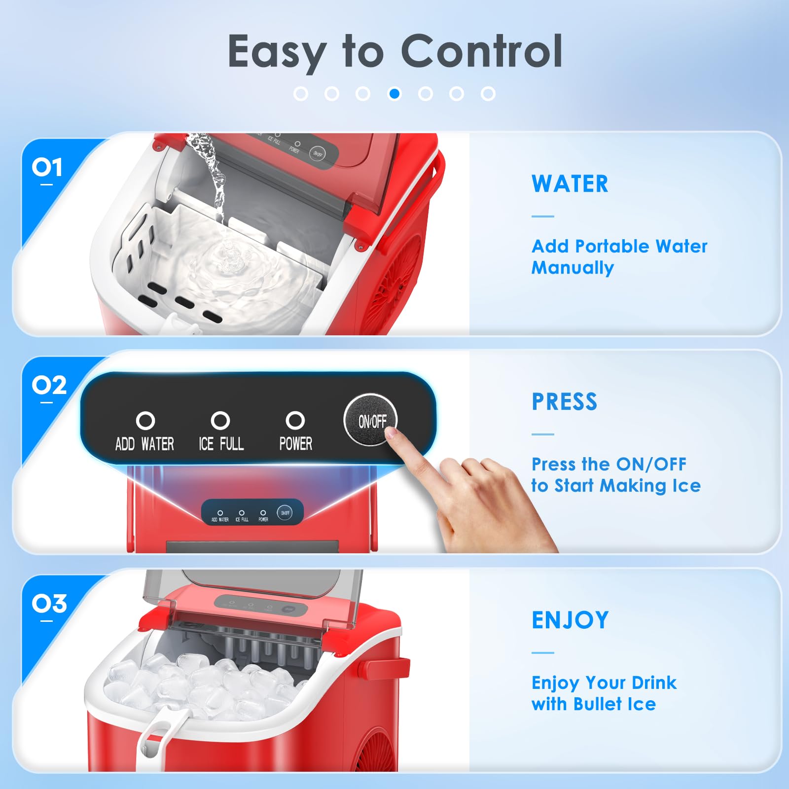 Xbeauty Countertop Ice Maker Machine 6-Minute Fast Bullet Ice Simple Handle Automatic Cleaning Suitable for Household Small Student Dormitory and Bar Party - Red