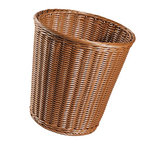 VICASKY 1pc Living Household Open Vintage Decorative Powder Garbage Coffee Wicker Baskets Home Office Farmhouse Hand-Woven Rooms Desktop Lid Essentials Wastebasket Bamboo Woven Style