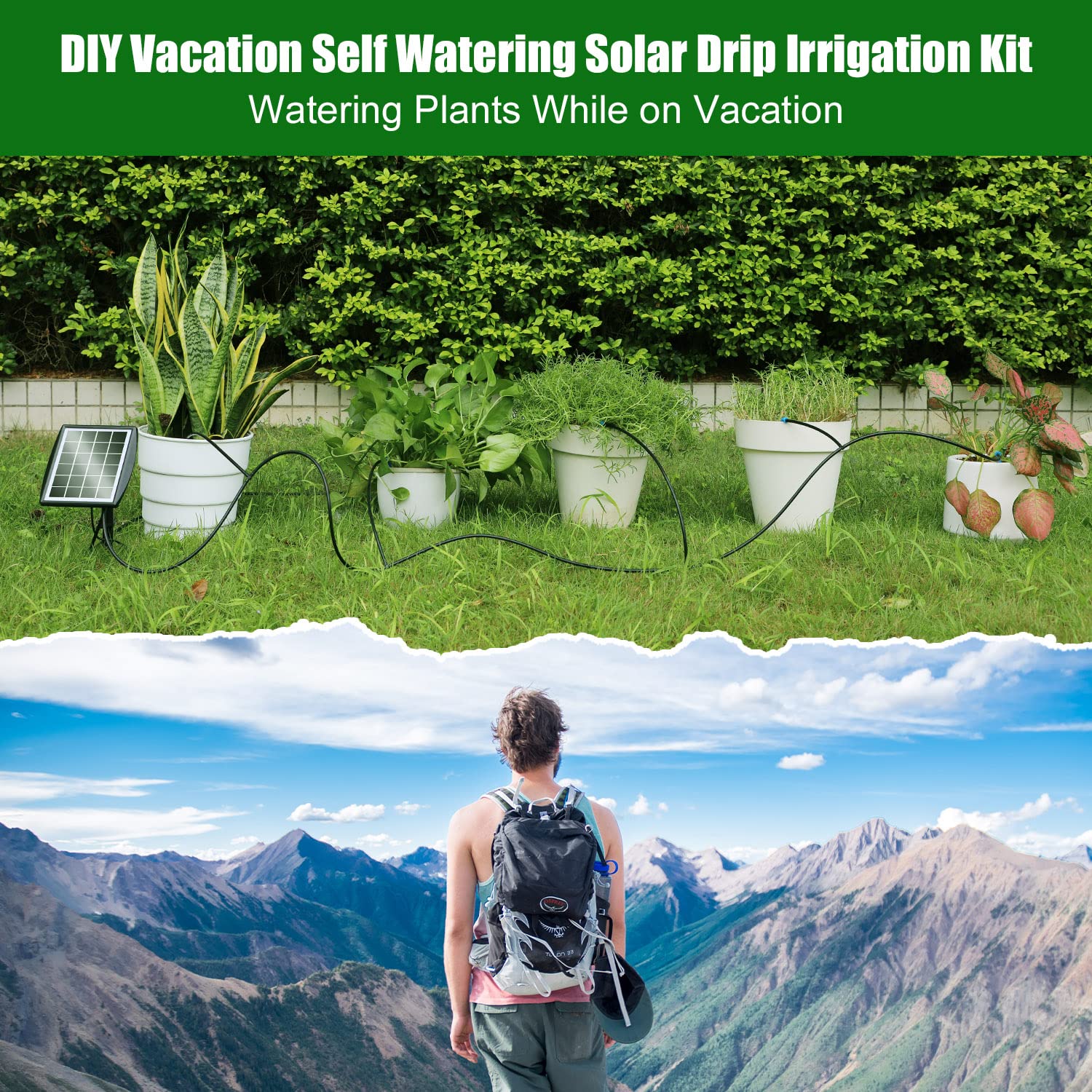 Solar Automatic Drip Irrigation Kit System, JIYANG Solar Powered Auto Easy DIY Watering Device Supported Pots Plants, 6-12 Timing Modes With Anti-Siphoning Device (Expansion Kit/Extra Accessories Kit)