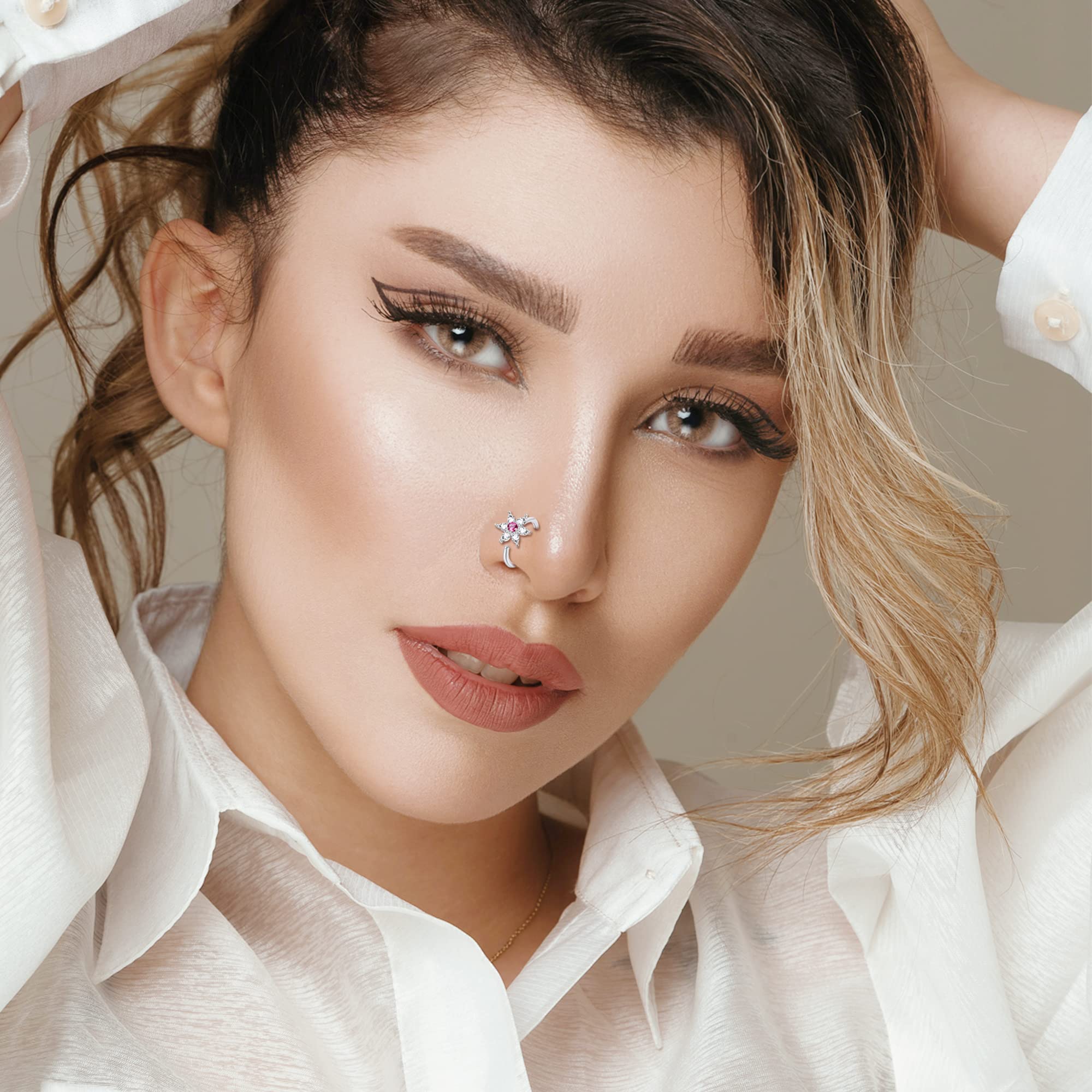 MJust 20G Nose Rings Stainless Steel Nose Rings Hoops Nose Studs Bone L Shaped Screw Nose Rings Studs Nose Nostril Piercing Jewelry Silver