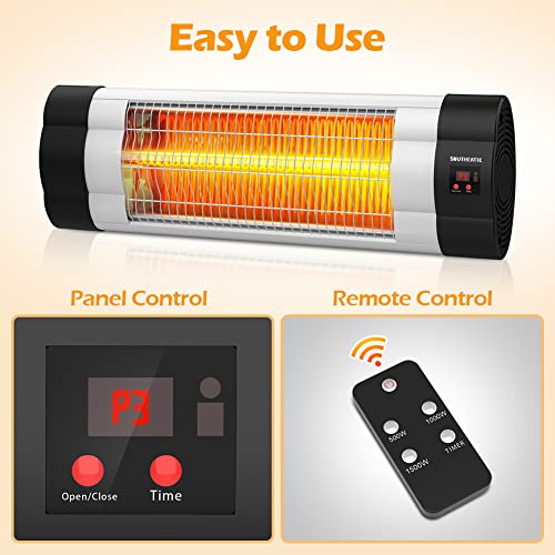 Outdoor Patio Heater, 1500W Electric Infrared Heater with Remote, 3 Modes, 24H Timer Auto Shut Off, Outdoor Space Heater with Tip-over Over-heat Protection, Waterproof,Wall-mounted/Tripod For Garage