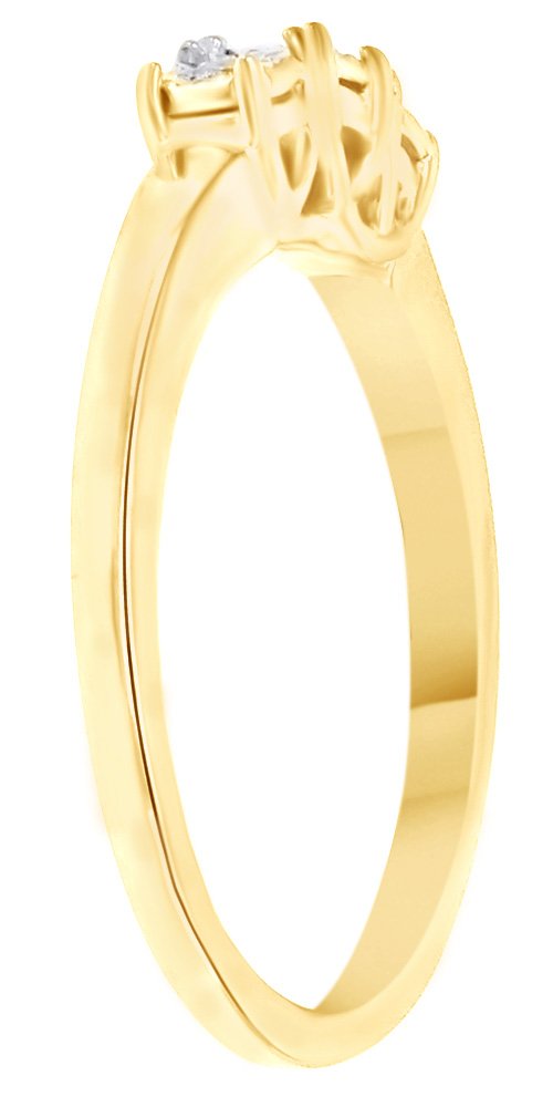 Jewel Zone US White Natural Diamond Past Present Future Three Stone Ring in 14k Yellow Gold Over Sterling Silver (0.02 Ct)