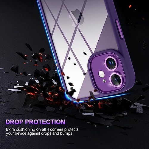 tharlet Clear for iPhone 11 Case [10FT Military Grade Drop Tested] White Silicone Slim Clear Hard Back Frame with Glitter Camera Lens Case for iPhone 11 Phone Case, Purple (6.1")