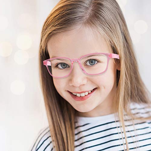 KDDOU 2 Pack Kids Blue Light Blocking Glasses for Girls & Boys 3-12, Toddler Fake Play Computer Screen Bluelight Blocker (Pink+ Purple)