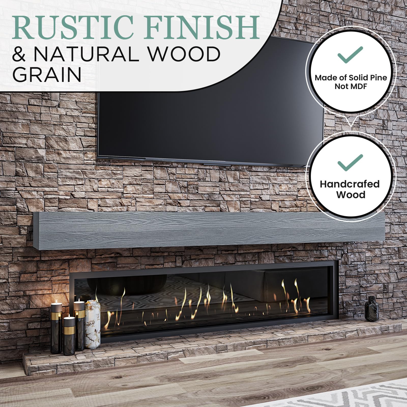 THLYNSAM Fireplace Mantel 72 inches Floating Shelf with Rustic Finish Wood Wall Shelf with Invisible Heavy Duty Bracket for Living Room Décor, 72L x 6H x 8D, Brown