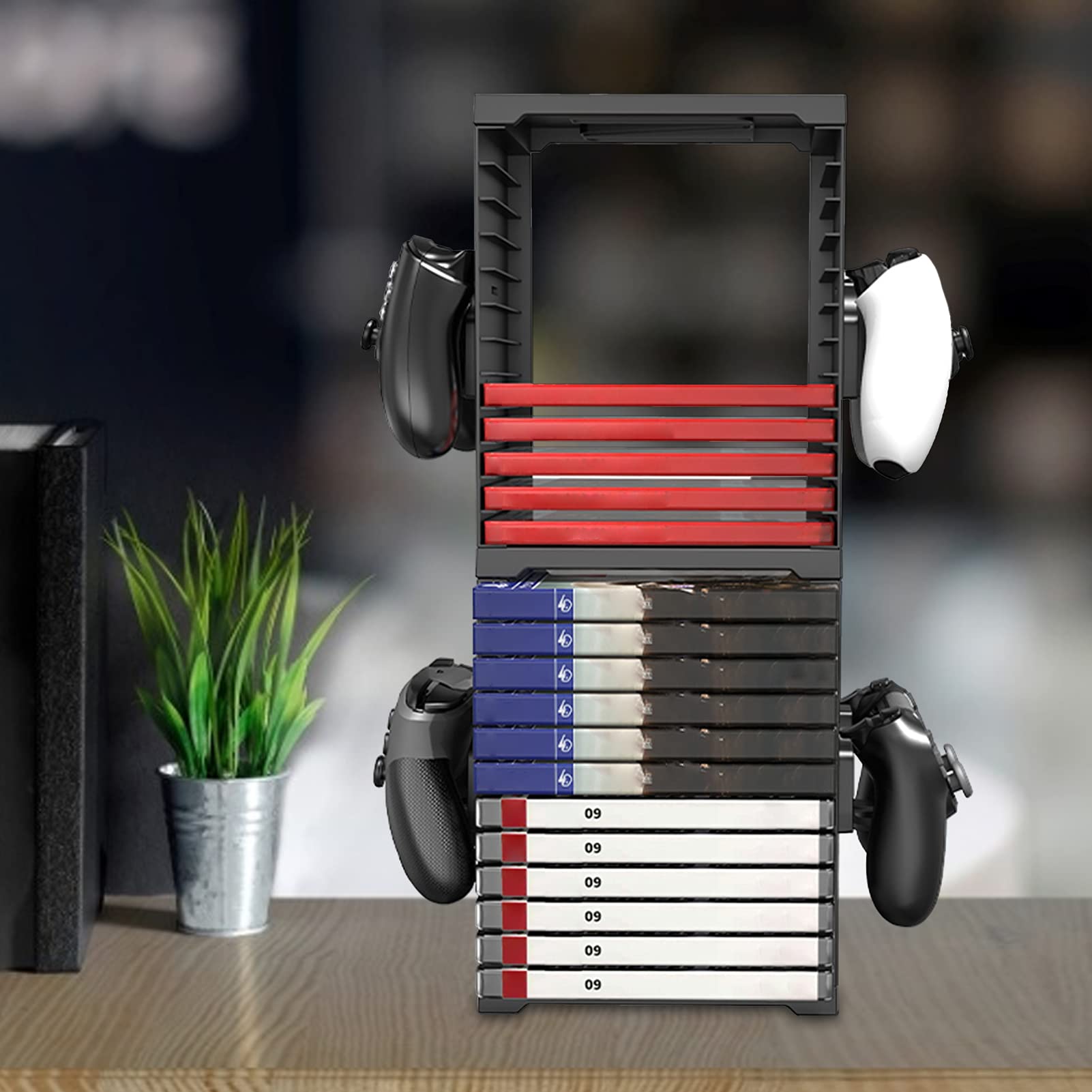 Motffsa Game Holder Game Storage Organizer, Game Card Box Storage Rack Double-layer Bracket, PS5/4 Game Holder Game Disk Rack and Controller Organizer
