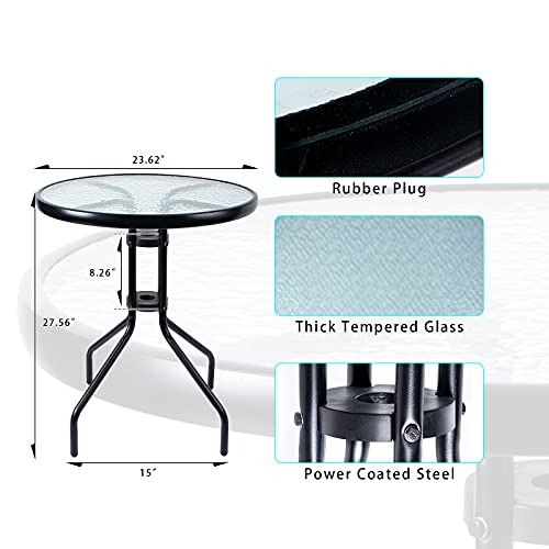Vipush Patio Bistro Set, 3 Piece Outdoor Patio Furniture Set, Patio Table and Chairs Indoor Conversation Set for Backyard Porch Poolside Lawn, Black