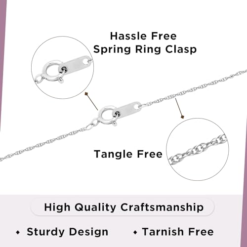 Jewelili 10K White Gold Solitaire Pendant Necklace Set with Round Cut Cubic Zirconia, 18" Rope Chain