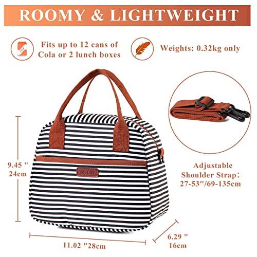 VASCHY Lunch Bags for Women, Cute InsulatedĀ Lunch Box Tote Reusable Cooler Bag with Removable Shoulder Strap for Work Classic Strip