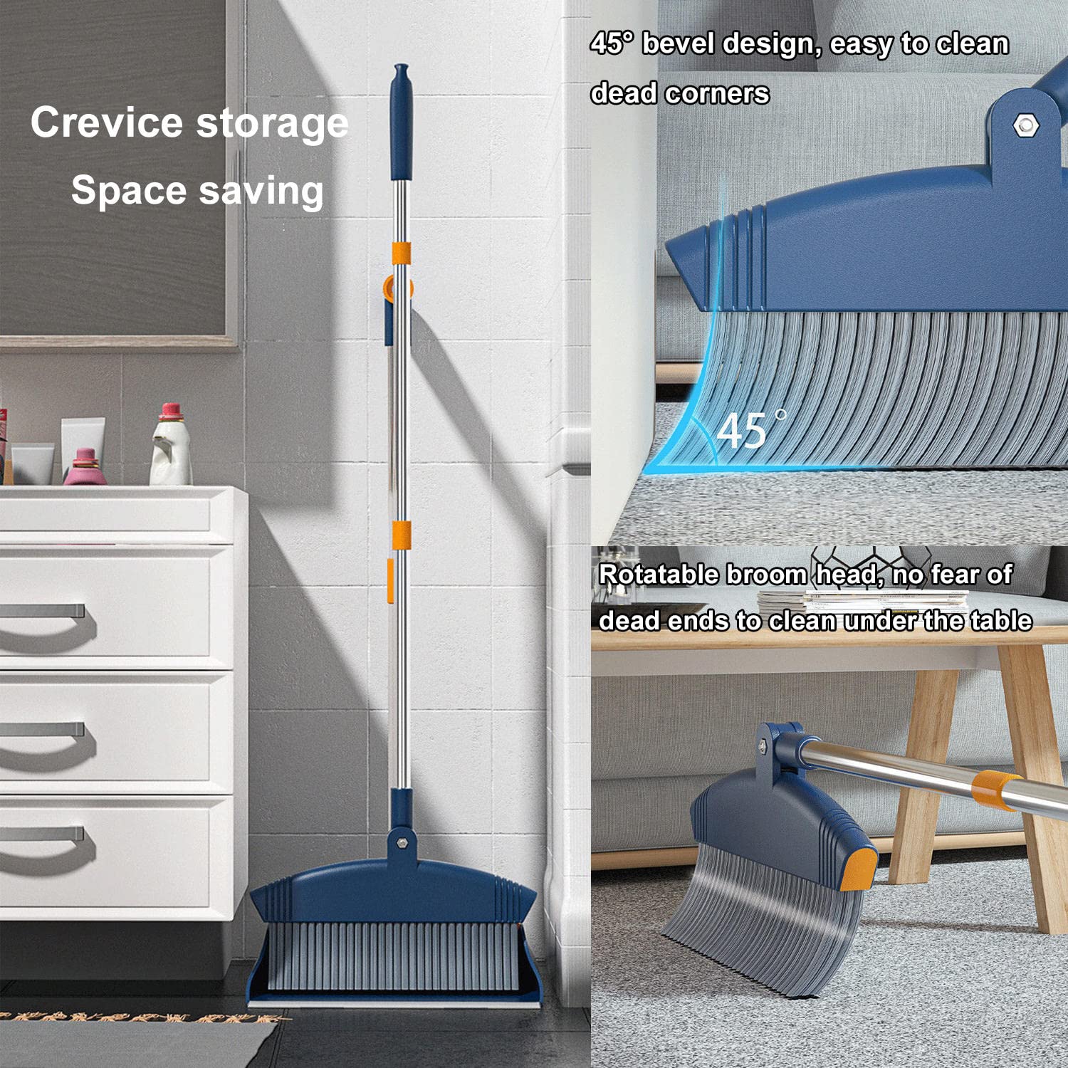 RUNLAIKEJI Broom and Dustpan Set, Broom and Dustpan Set with Long Handle, Broom and Dustpan Set for Home, Kitchen Broom and Dustpan Set, Broom Dustpan, for Home Kitchen Lobby Floor Cleaning Supplies