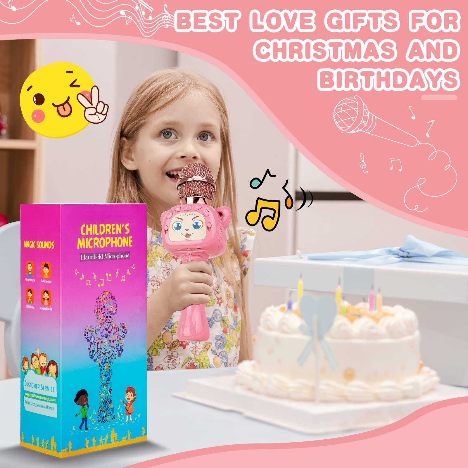 HOMILY Karaoke Wireless Microphone for Kids Magic Sound Function Portable Bluetooth Microphone Handheld Microphone Speaker Gifts for 5 Year Old Girls