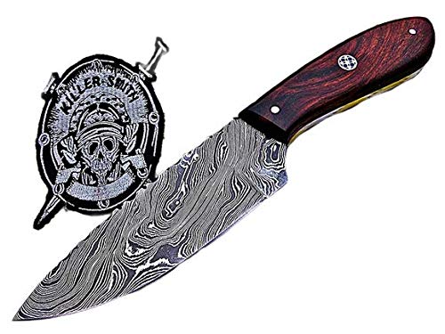 Hunting Skinner Knife 9,00" Inches Damascus Handmade Steel Blade with Rose Wood Twist Pattern Handle