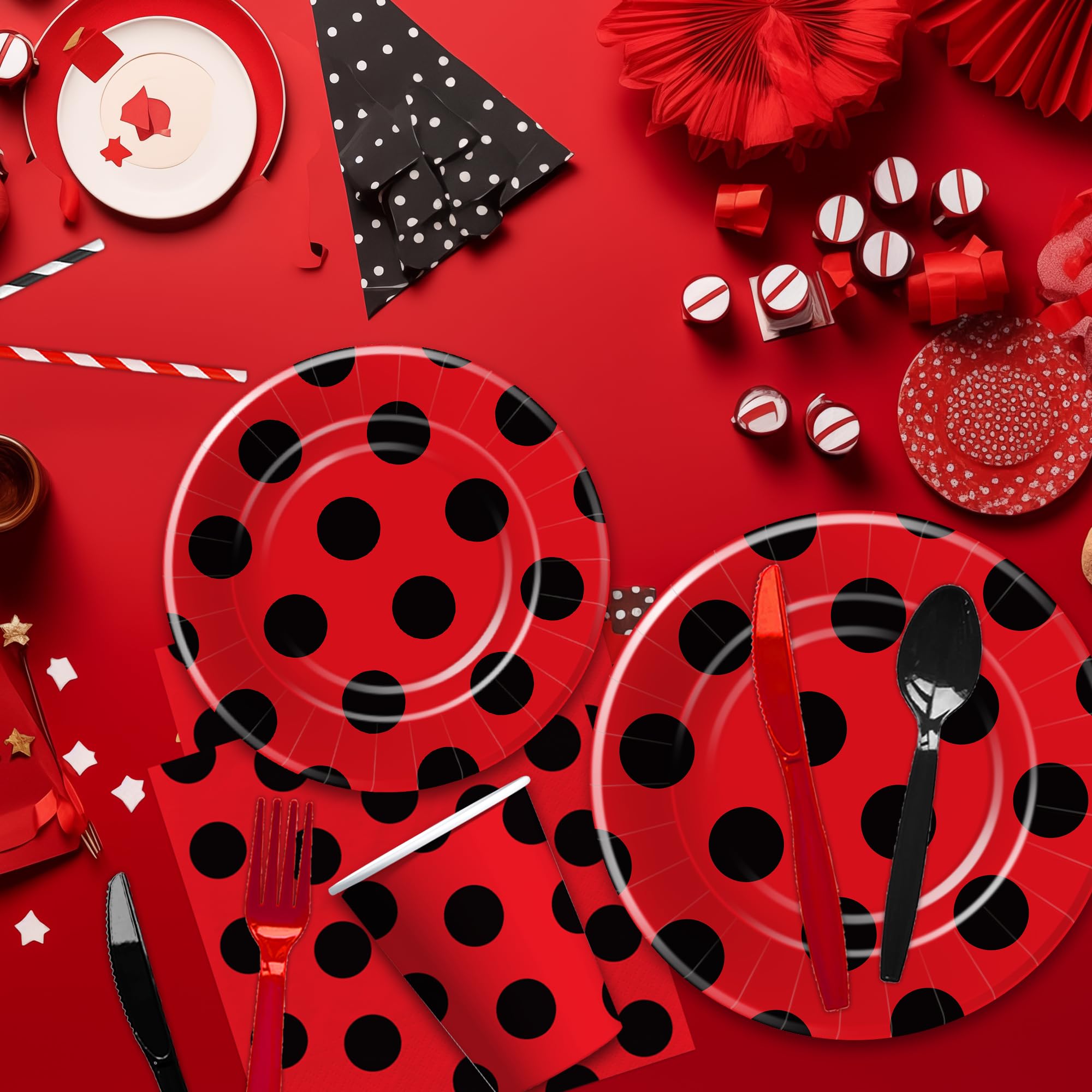 Xenorik Ladybug Birthday Party Decorations Tableware - Ladybug Party Supplies, Plate, Cup, Napkin, Tablecloth, Cutlery, Straw, Lady Bug Theme 1st 2nd 3rd Birthday Baby Shower Decorations | Serve 24