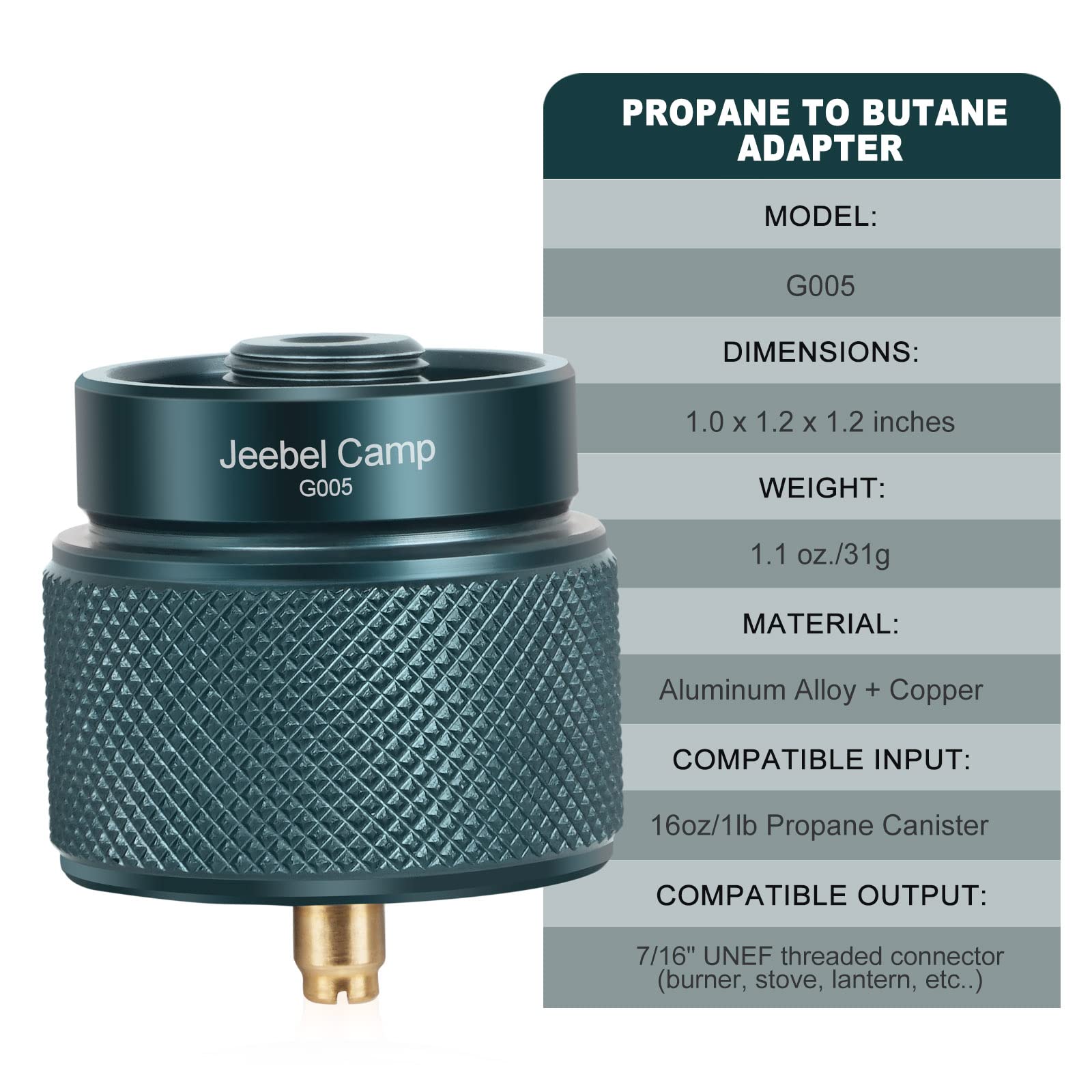 Jeebel Camp Propane Canister to Threaded Camping Stove Adapter 1L Propane Small Tank Input EN417 Lindal Valve Output