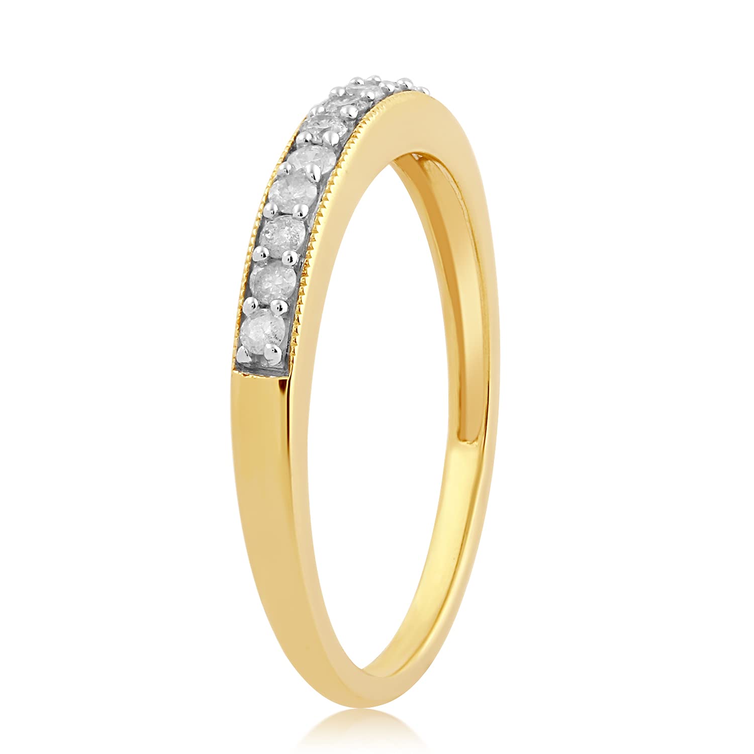Jewelili 10K Yellow Gold 1/6 Cttw Natural White Round Diamonds Anniversary Ring, Size 6