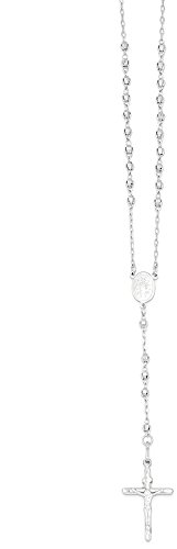 IceCarats 14K White Gold 3mm Beaded Rosary Necklace 24 inch Chain