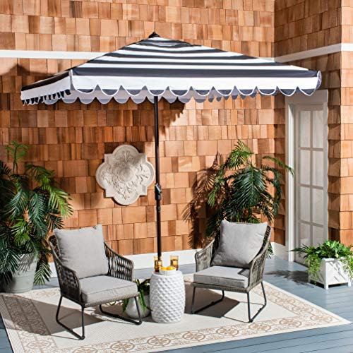 Safavieh PAT8411D Outdoor Vienna Black and White 7'6" Square Crank UV Protected Umbrella