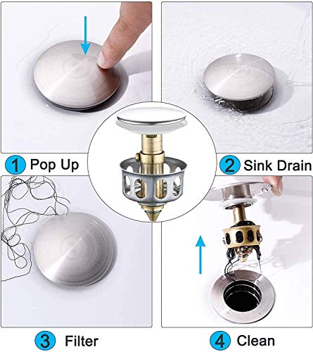 PTAbiao Basin Pop-Up Drain Filter Universal Wash Bounce Built in Anti Clogging Strainer Sink Shroom Drain Plug Strainer Cover for Kitchen Bathroom (2Pcs)