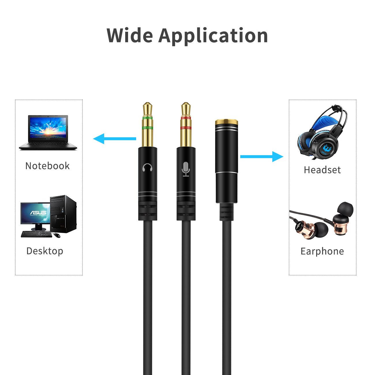 Headphone Y Cable Splitter Adapter for Computer 3.5mm Female to 2 Dual 3.5mm Male Gold-Plated Corrosion-Resistant Audio Mic Y Cable for Headset Connecting to PC,Audio Connector for PC (35CM, Silver)