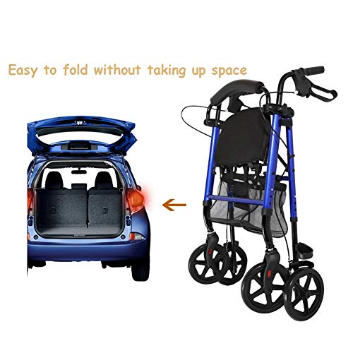 Steel Foldable Adult Transport Rollator Walker with 8” Wheels - Lightweight Walking and Mobility Aid with Seat and Pouch, Support up to 158kg/348lbs