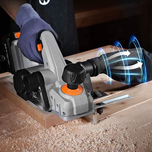 WORKSITE Hand Planer 20V Cordless 3-1/4-Inch Wood Planer with 4.0 Ah Lithium-Ion Battery, Fast Charger, Dust Collection Bag for Woodworking