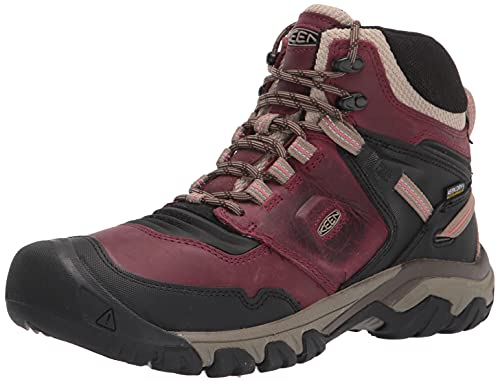 KEEN Women's Ridge Flex Mid Height Waterproof Hiking Boots, Rhubarb/Black, 7.5