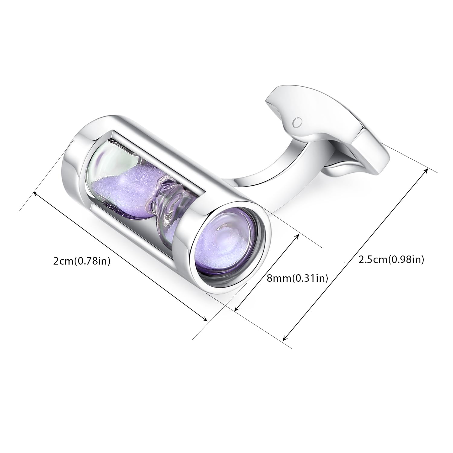 HONEY BEAR Hourglass Funnel Sand Timer Cufflinks for Mens Steel Wedding Gift (Purple)