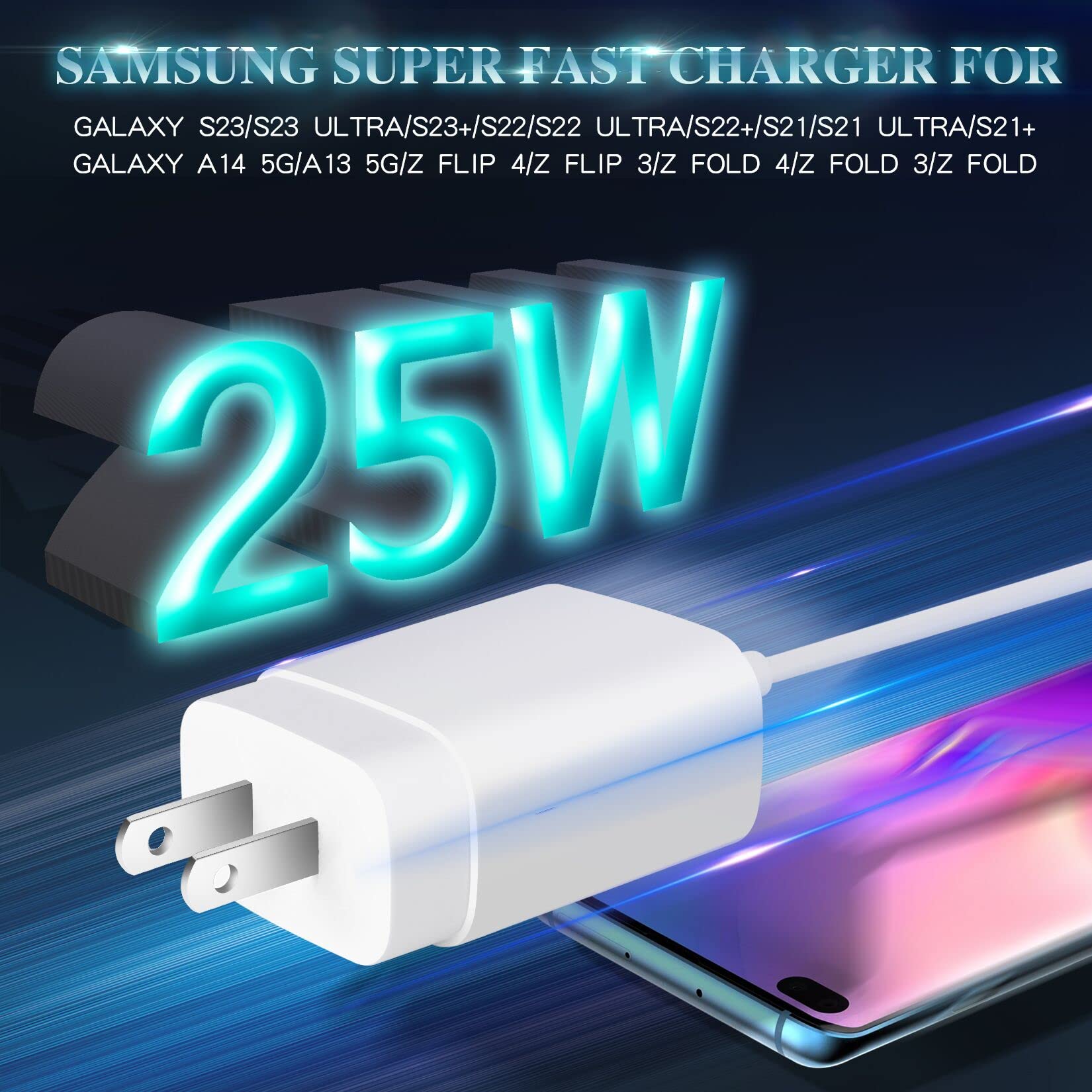 Samsung Super Fast Charger,USB C Charger Fast Charging Block,3Pack 25W Samsung USB C Wall Charger,10FT Quick USB C Cable for Samsung Galaxy S23 Ultra/S23 FE/S22/S21/S20/A54/A14/Z Fold 5/4/Z Flip 5/4