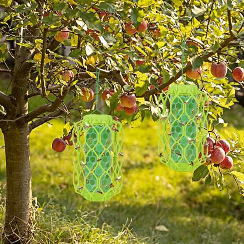 Sancodee 4 Pcs Wasp Trap Outdoor Hanging, Insect Catcher for Wasps and Carpenter Bees, Bee Killer Sticky Bug Boards Yellow Jacket Trap with Bait Reservoir, Non-Toxic Reusable Wasp Hornet Trap (Green)