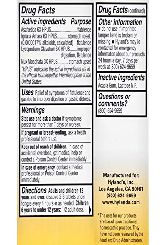 Hyland’s Gas Tablets, Natural Relief of Gas and Stomach Upset, 100 Quick Dissolving Tablets