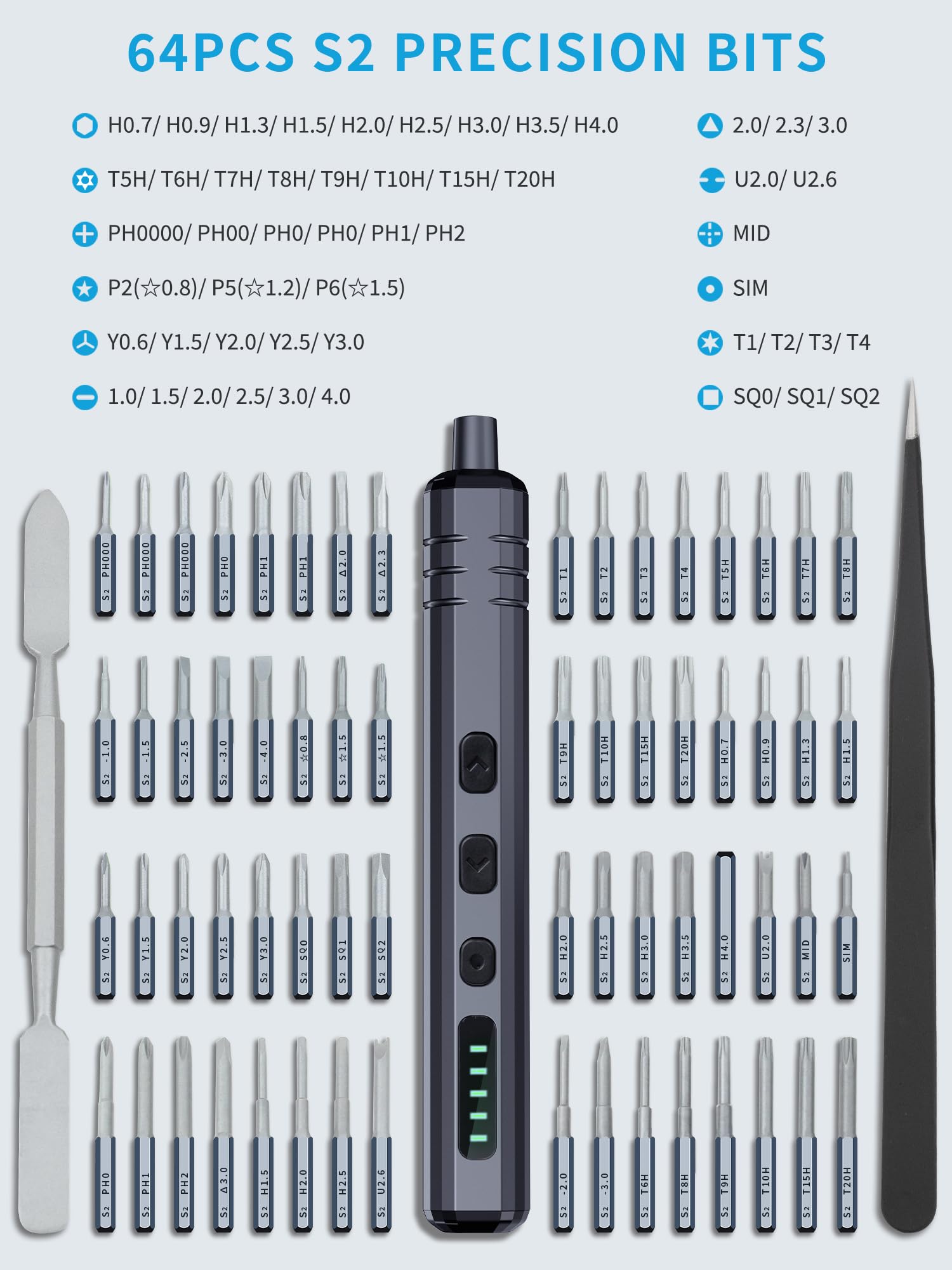SHOWPIN Mini Electric Screwdriver Set: 70 in 1 Small Electronic Tool Kit Precision Power Screwdriver - 5 Torque Setting LED S2 Bits for Computer Laptop PC Repair