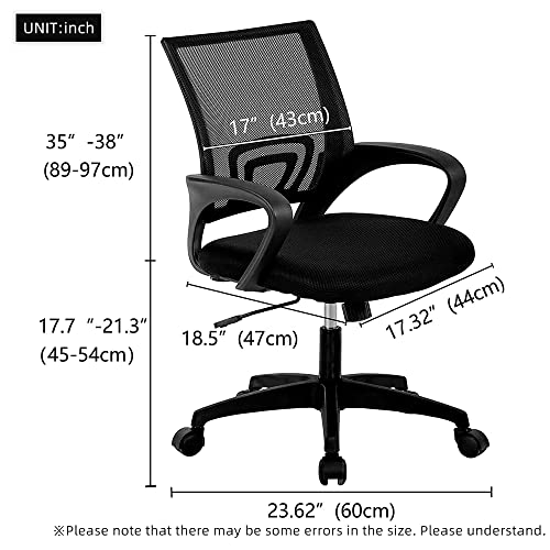 YKCUL 2 pcs Home Office Desk Chairs for Bedroom Office Swivel Chair Ergonomic Desk Chair with Arms Mesh Computer Desk Chairs for Adults Adjustable Mid Back Task Chair with Lumbar Support, Black
