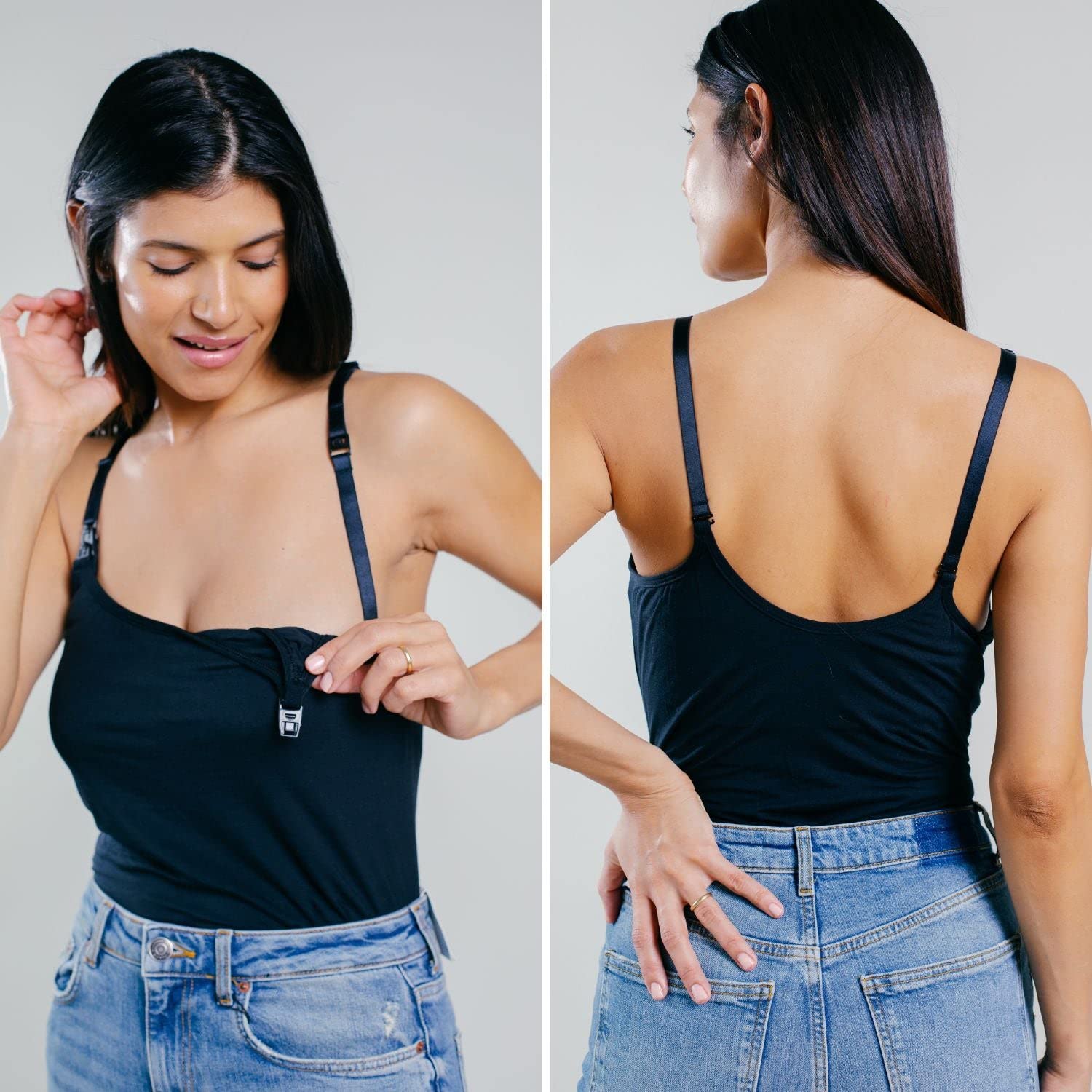 Simple Wishes Supermom Hands Free Pumping Tank | Built in 2-in-1 Pumping & Nursing Bra with SimpleClasp™| Small | Black | Removable Padding