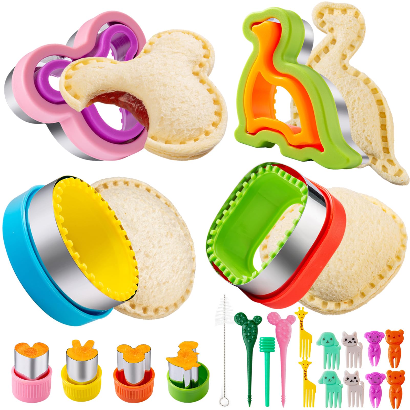 Sandwich Cutter for Kids Lunch 22 Pcs (LARGE), Nifogo Sandwich Maker, Cookie Cutters and Sealer Set, Bread Decruster, Dinosaur Mickey Square Circle Shape for Boys Girls