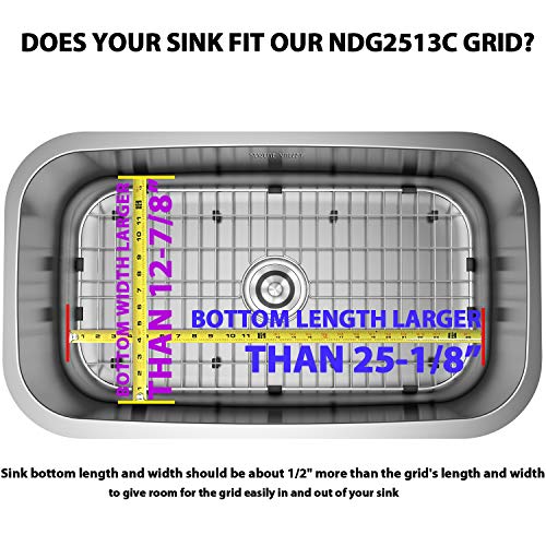 Serene Valley Sink Bottom Grid 25-1/8" x 12-7/8", Centered Drain with Corner Radius 1-1/2", Sink Grid Stainless Steel NDG2513C