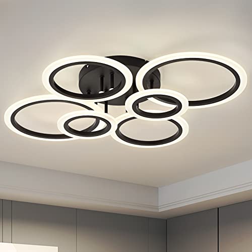 Vikaey Modern 6 Rings LED Ceiling Light & Black Dimmable LED Ceiling Light(11.8")