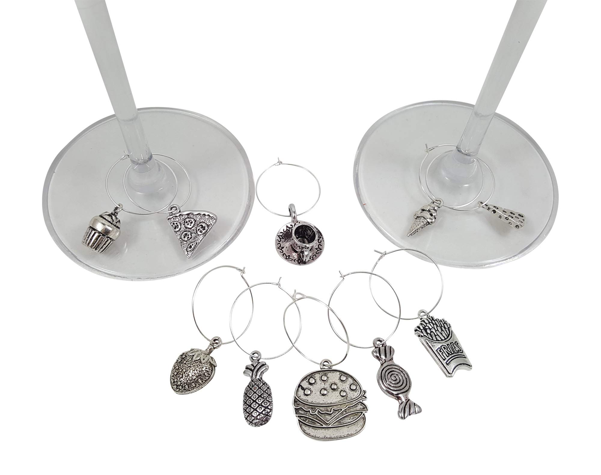 Palm City Products Food Lovers Themed Wine Charms - 10 Piece Wine Charm Set - Great Gift for Foodies