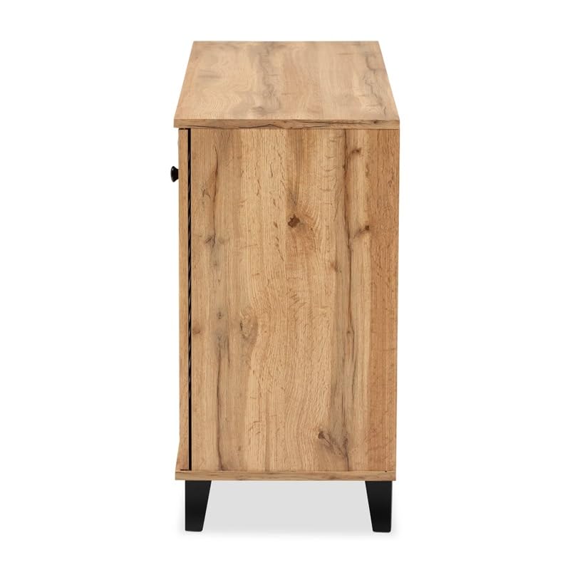 HALOU Shoe Cabinet Oak Finished Wood Three Doors Breathable Shoe Cabinet Foyer Corridor Furniture